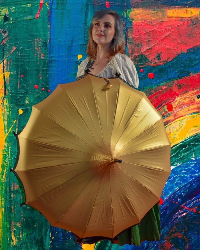 Gold Satin Parasol / Umbrella | 100% Brand New High Quality