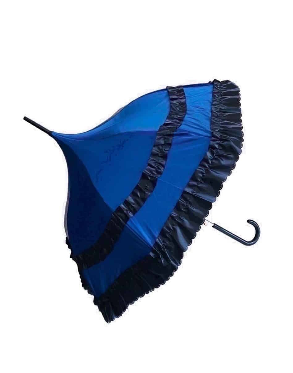 Blue with Black Ruffle Parasol / Umbrella / Umbrella | 100% Brand New ...