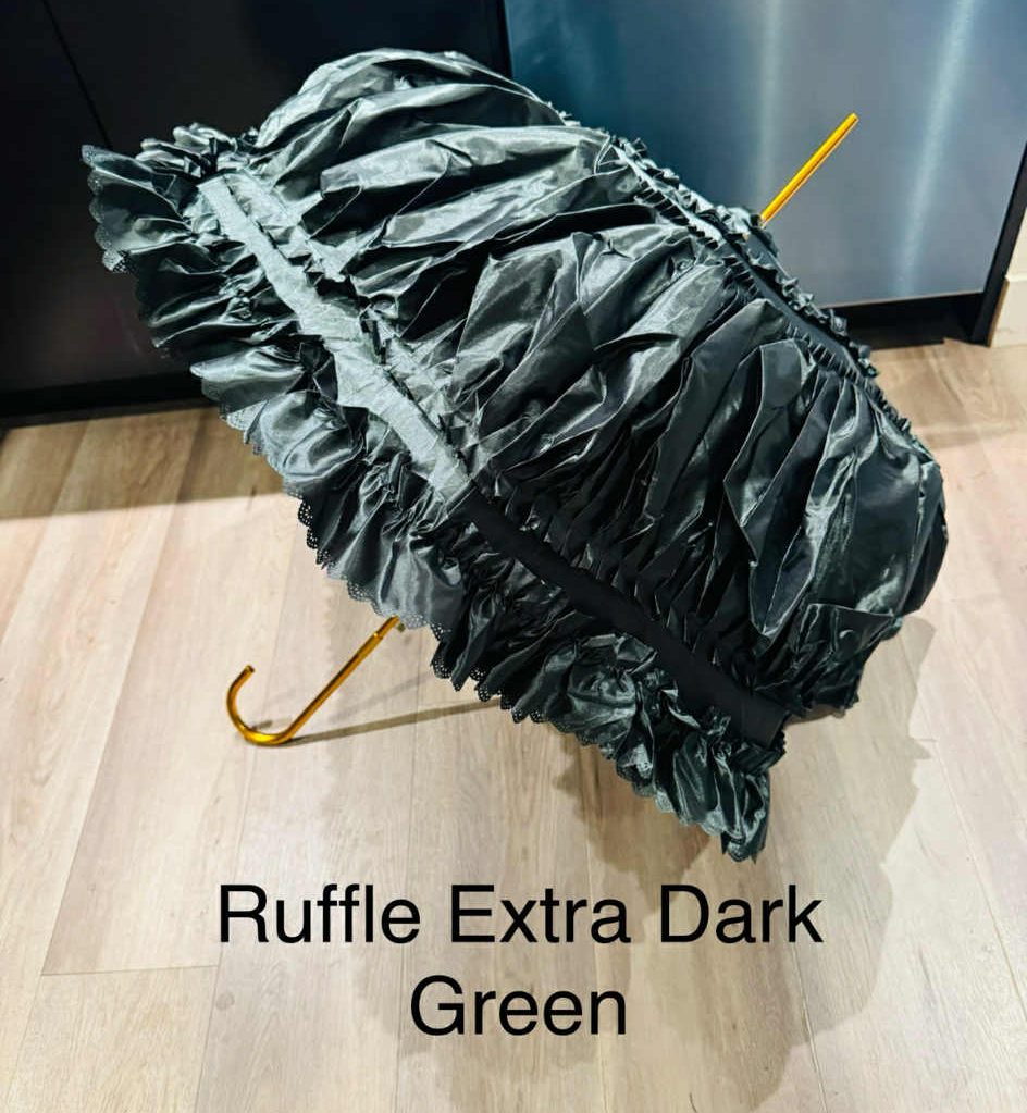 Dark Green Ruffle & Lace Parasol / Umbrella | 100% Brand New High Quality